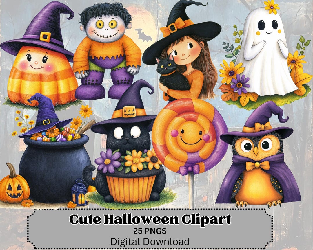Adorable Halloween Clipart Bundle, Kid-friendly Design (PNG) - Etsy