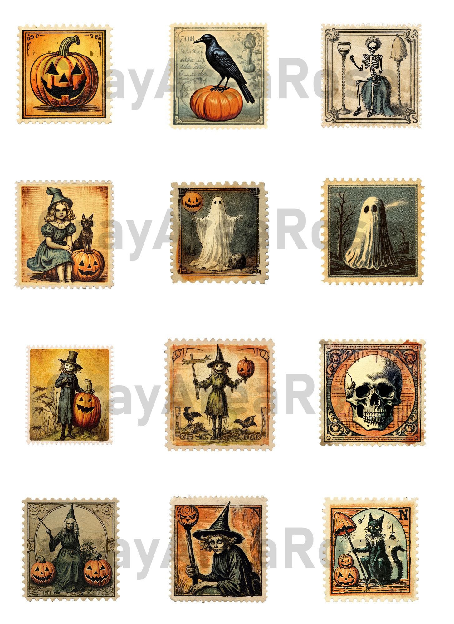 Vintage Halloween Stamps Clipart, Collage Sheet (digital Download) - Etsy