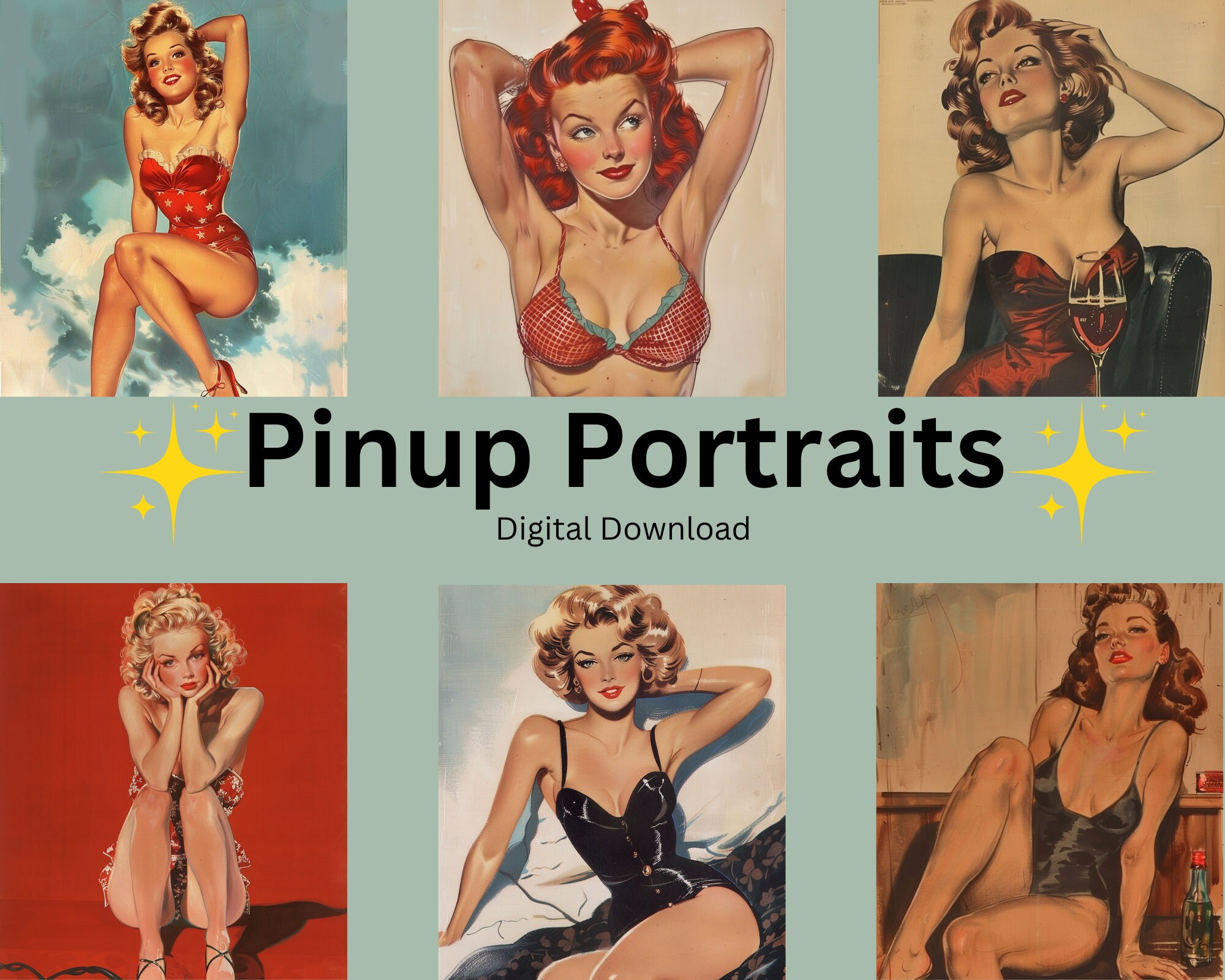 Pin up Portraits, 1950s Inspired Pin Ups, Pin up Girl Digital Art, Scrapbooking, 1950s Digital ...