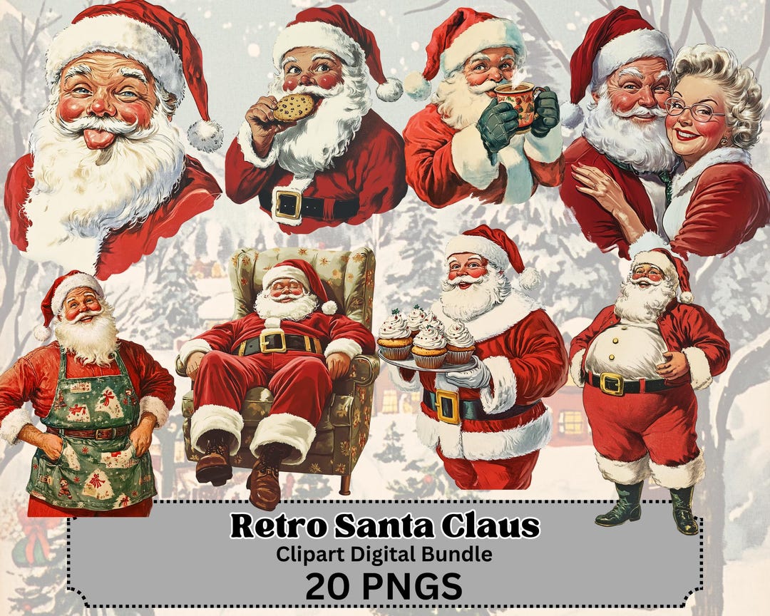 Vintage Santa Claus Clipart Bundle, Scrapbook Supplies, Junk Journal ...