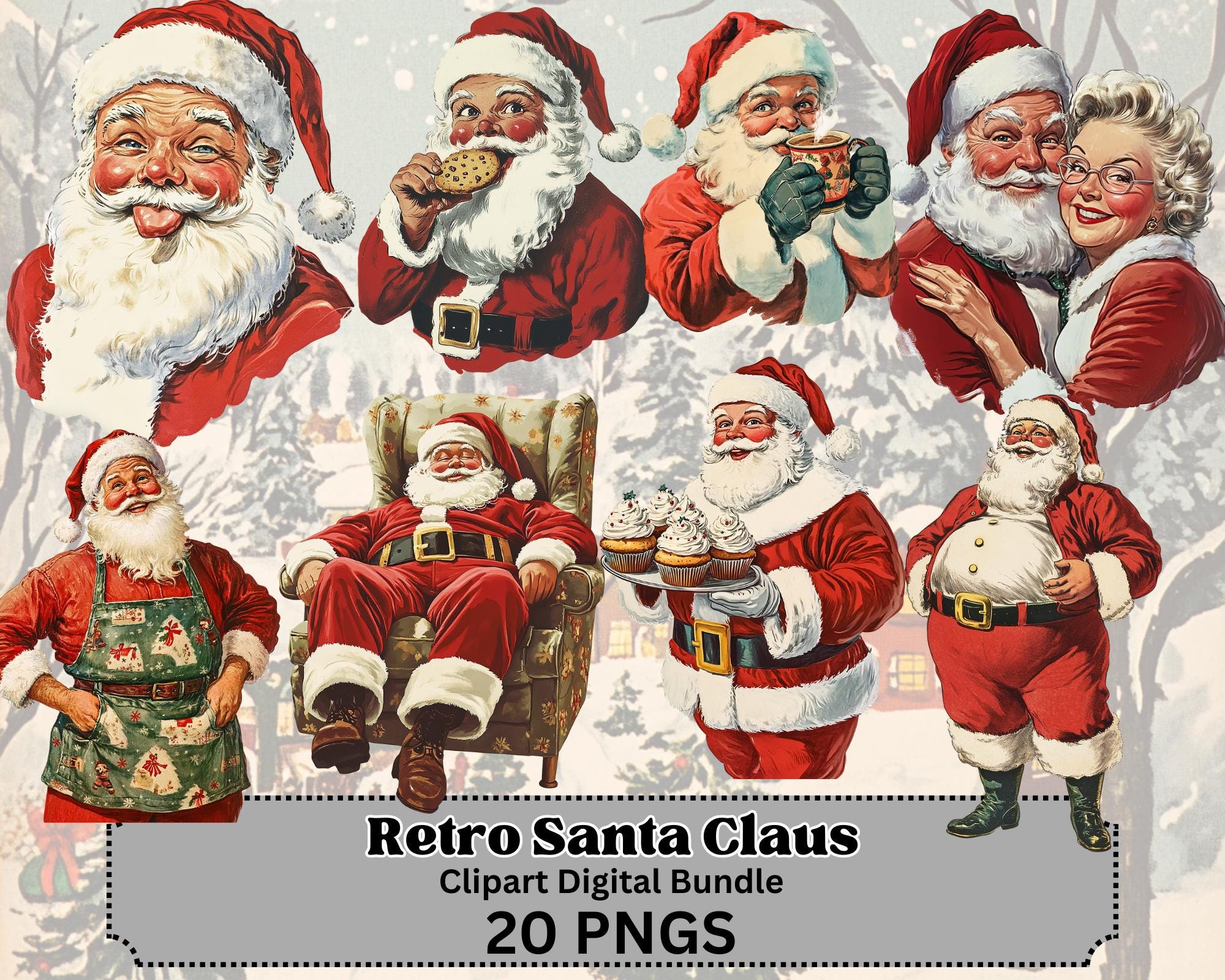 Vintage Santa Claus Clipart Bundle, Scrapbook Supplies, Junk Journal ...