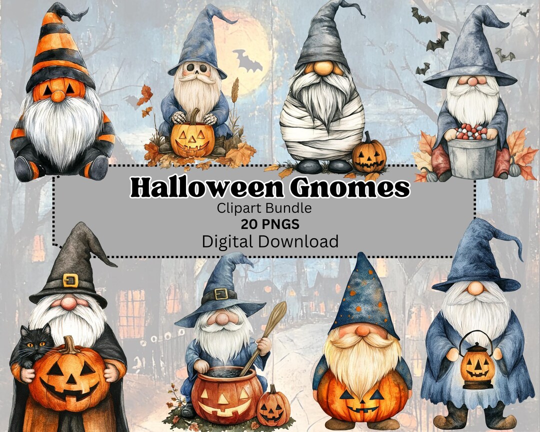 Watercolor Halloween Gnomes Clipart Bundle, Fantasy Illustration ...