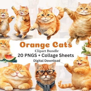 Watercolor Orange Cat Clipart Scrapbooking Junk Journal Invitations ...