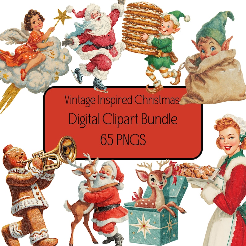 Vintage 1950s Christmas Digital Clipart | Retro Holiday Pngs | Santa ...