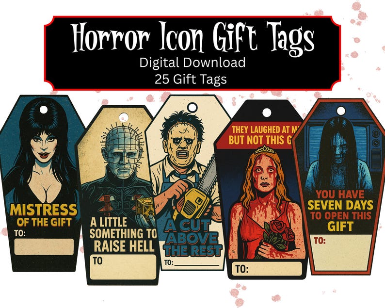 Retro Horror Gift Tags Printable | Coffin Tags | VHS Comic Style ...