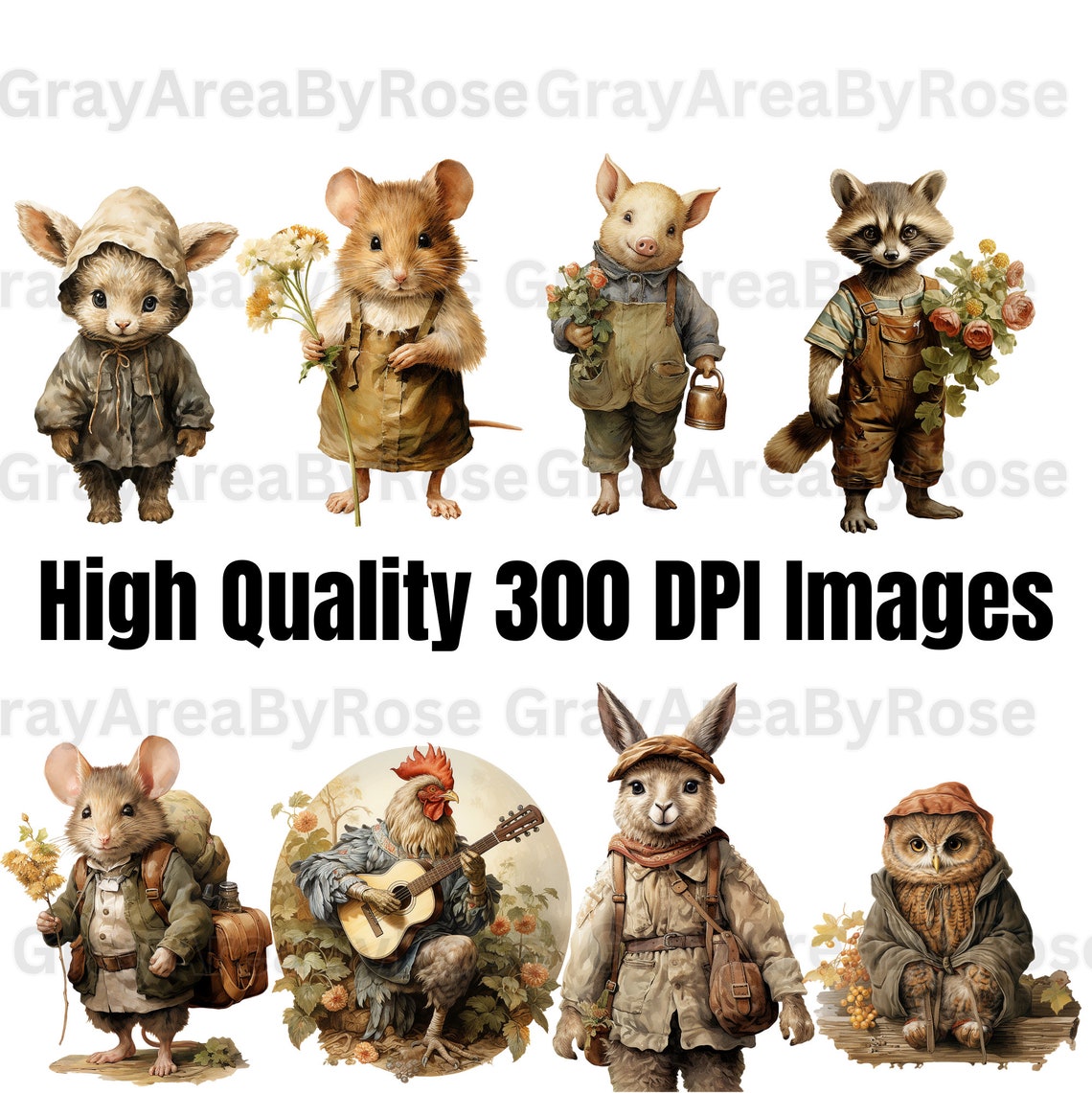 Cottagecore Animals Clipart Bundle, Junk Journal, Scrapbooking, Fantasy ...