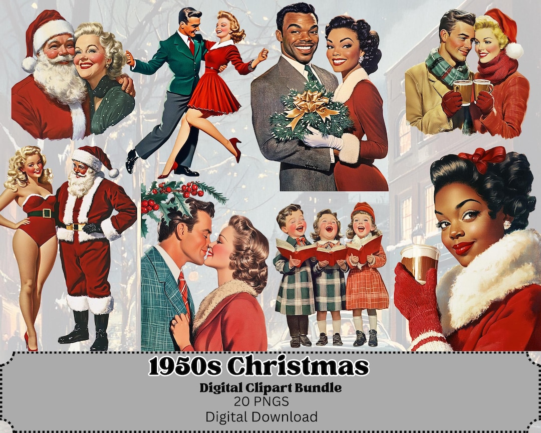 1950s Christmas Clipart Bundle, Vintage Santa, Pinup Ephemera ...