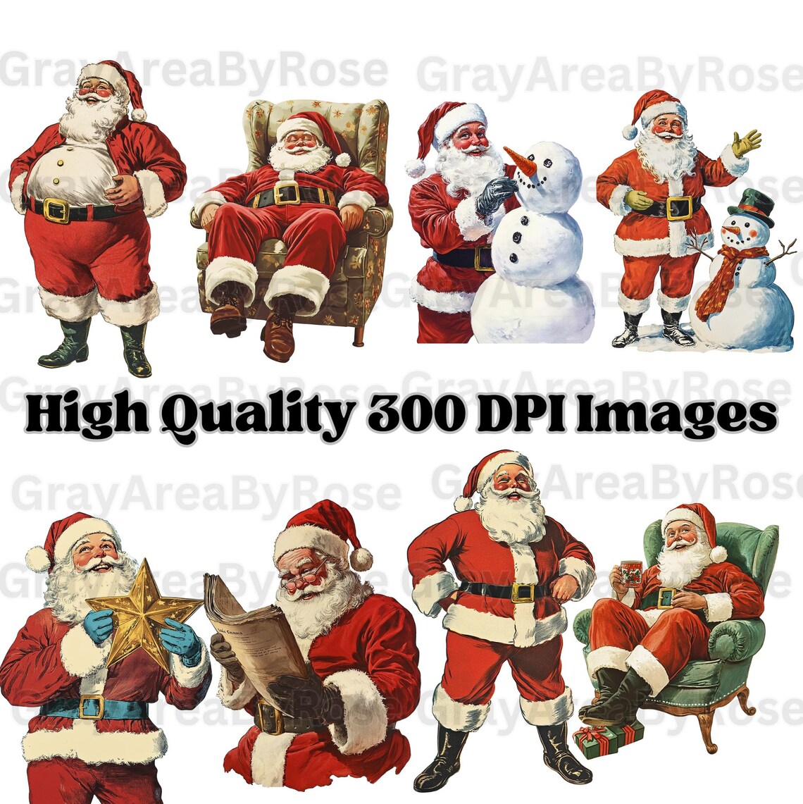 Vintage Santa Claus Clipart Bundle, Scrapbook Supplies, Junk Journal ...