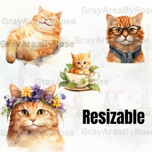 Watercolor Orange Cat Clipart Scrapbooking Junk Journal Invitations ...