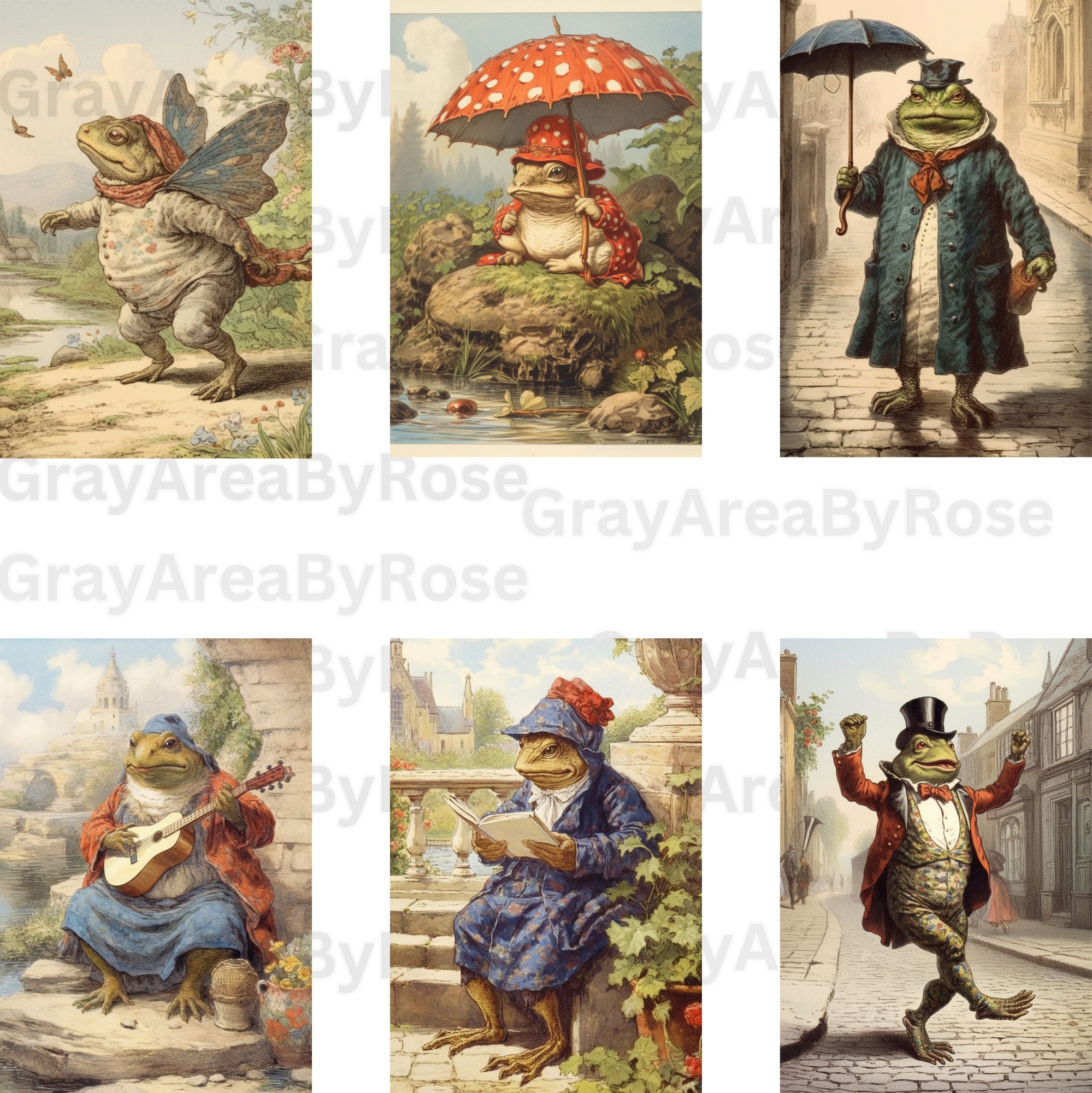 Vintage Victorian Frogs, Digital Paper Pack, Card Making, Journaling ...