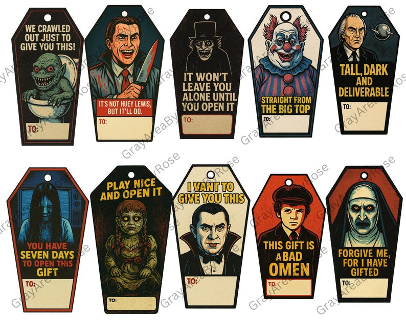 Retro Horror Gift Tags Printable | Coffin Tags | VHS Comic Style ...