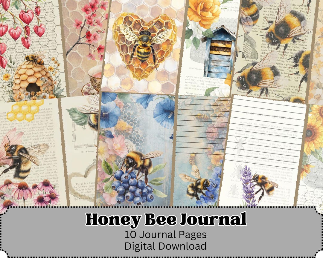 Watercolor Bee Journal Digital Journal, Junk Journal Paper, Vintage Bee ...