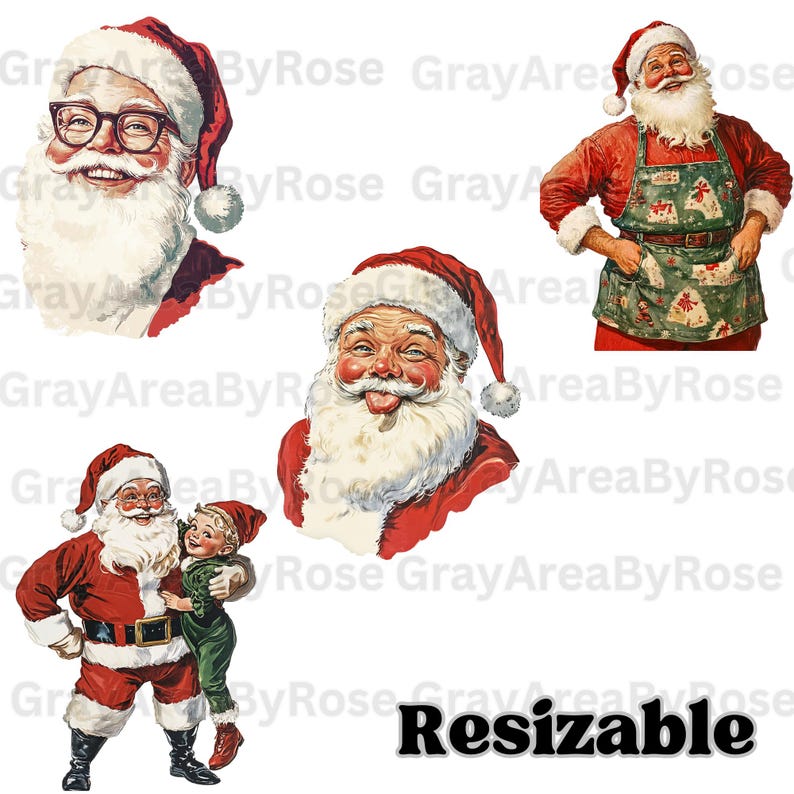Vintage Santa Claus Clipart Bundle, Scrapbook Supplies, Junk Journal ...