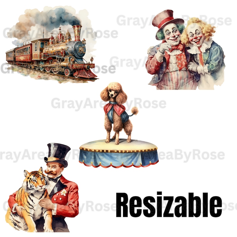 20 Watercolor Vintage Circus Clipart Bundle, Circus PNG, Vintage ...