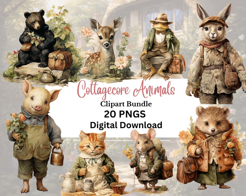 Cottagecore Animals Clipart Bundle, Junk Journal, Scrapbooking, Fantasy ...