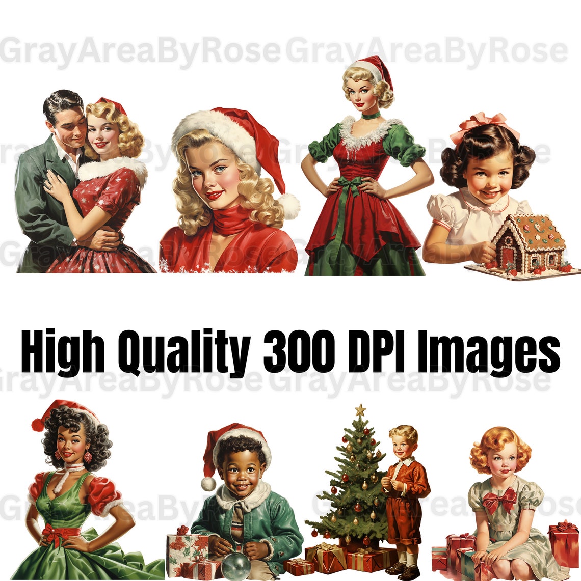 Retro Christmas Clipart Bundle, 1950s, 20 Pngs, Junk Journal ...