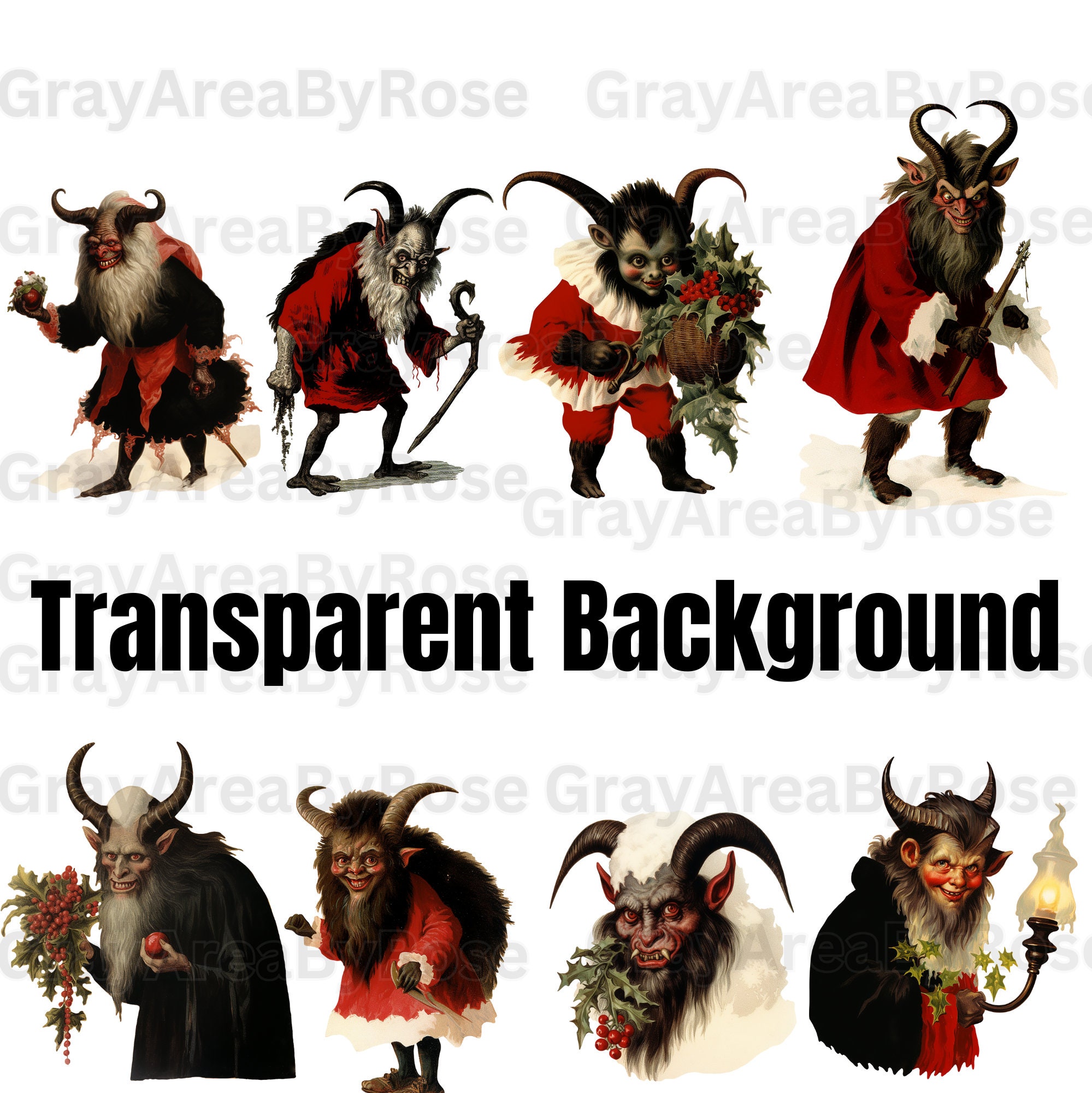 Vintage Krampus Clipart Bundle, Gothic Christmas Ephemera (digital ...