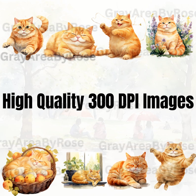 Watercolor Orange Cat Clipart Scrapbooking Junk Journal Invitations ...