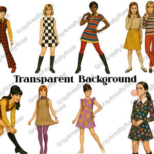 1960s Mod Fashion Illustration Bundle – 20 Pngs, Retro Paper Doll Style ...