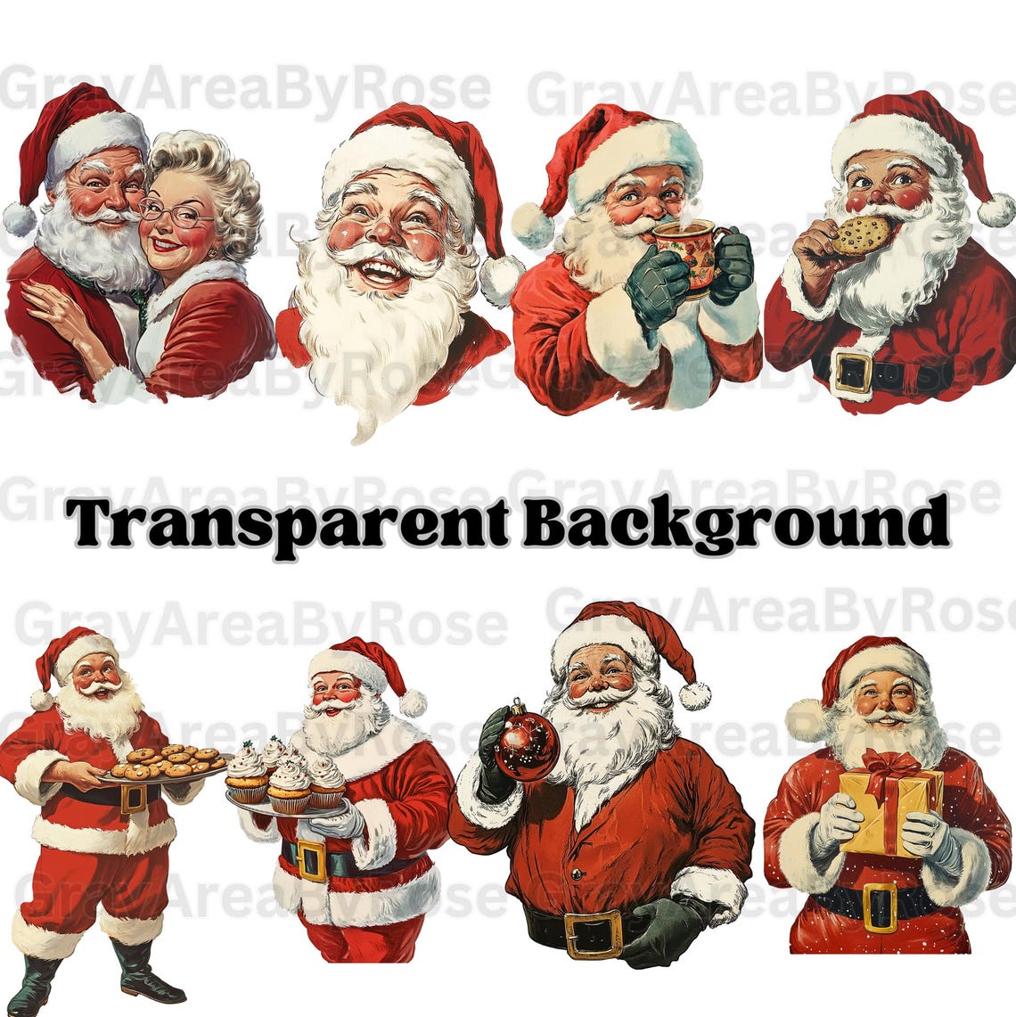 Vintage Santa Claus Clipart Bundle, Scrapbook Supplies, Junk Journal ...