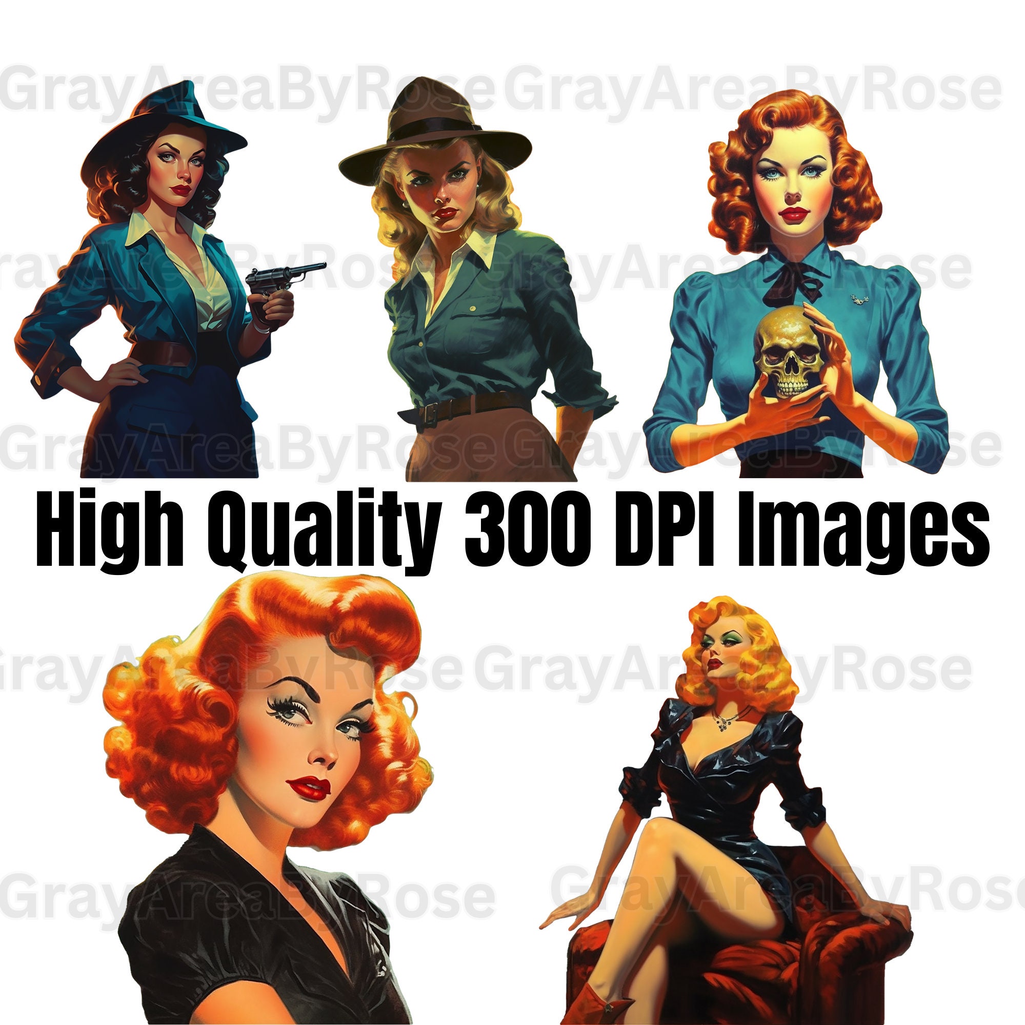 Vintage Pulp Magazine Women Clipart Bundle, Pulp Fiction, Junk Journal ...