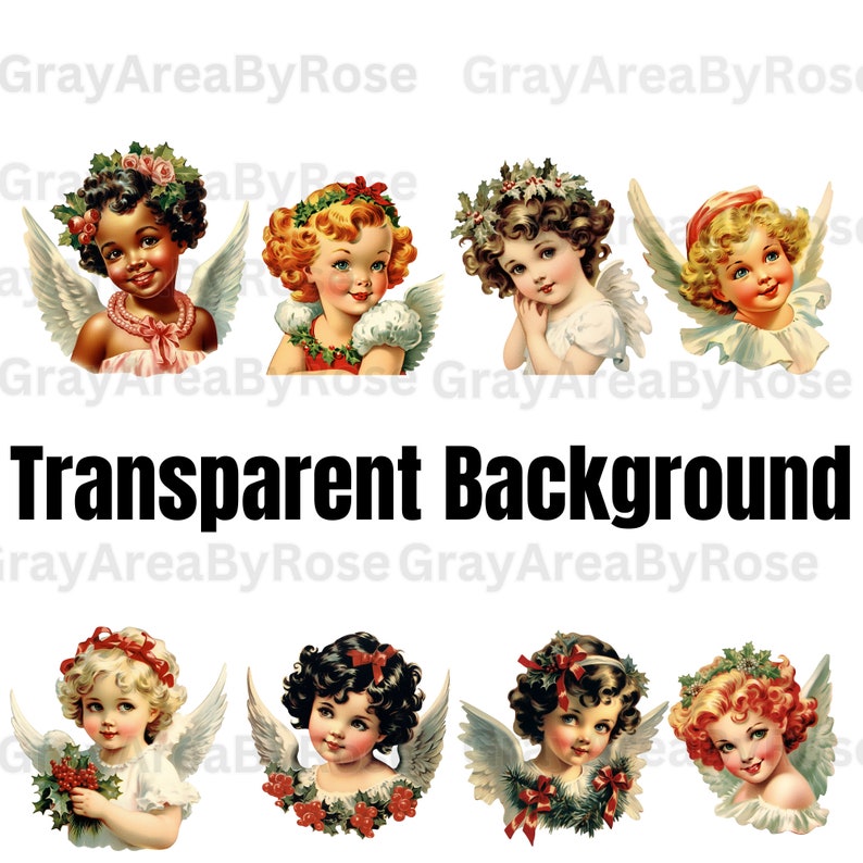 Vintage Christmas Angel Clipart, Transparent PNG Bundle (digital ...