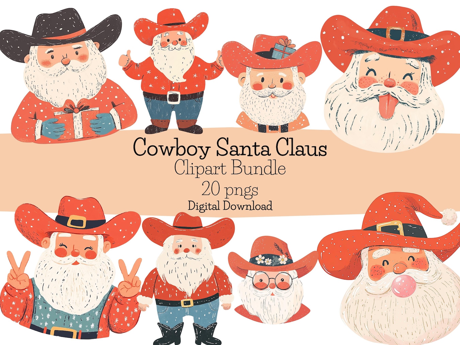 Cowboy Santa Claus Clipart Bundle, Wild West Png, Country Western ...