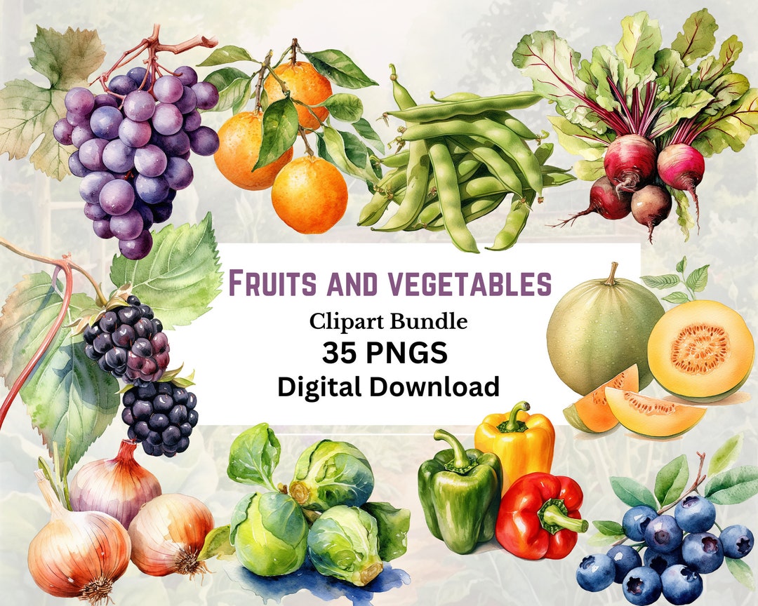 Fruits and Vegetables Clipart Bundle, PNG, Scrapbooking, Junk Journal ...