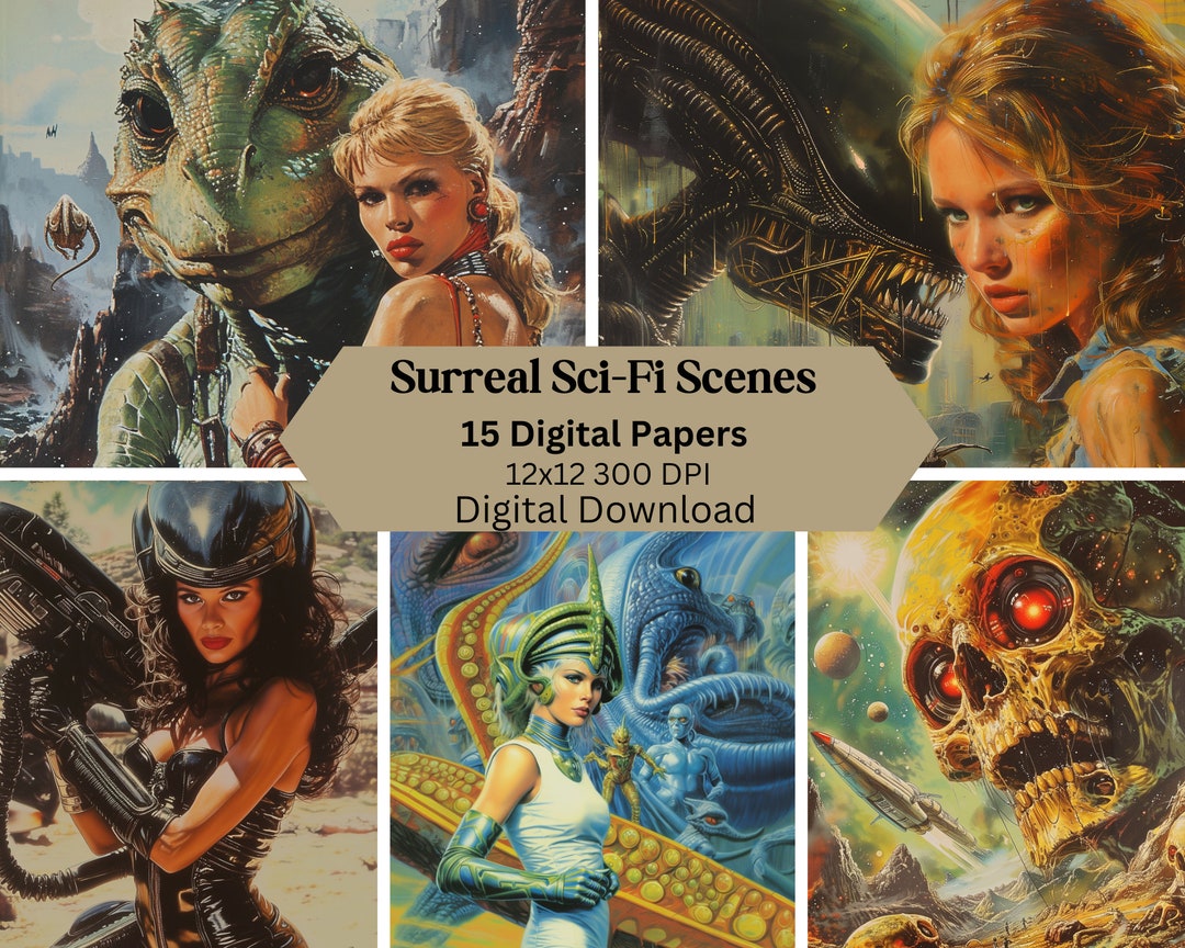 Retro Sci-fi Art, Surreal Sci-fi, Vintage Sci-fi. Digital Paper ...