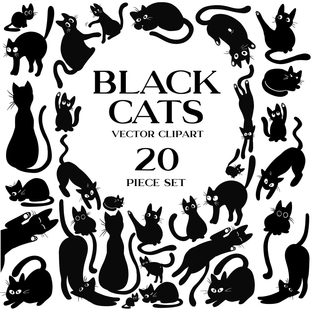 Black Cats Layered Vector Clipart Svg, Png, Pdf - Etsy