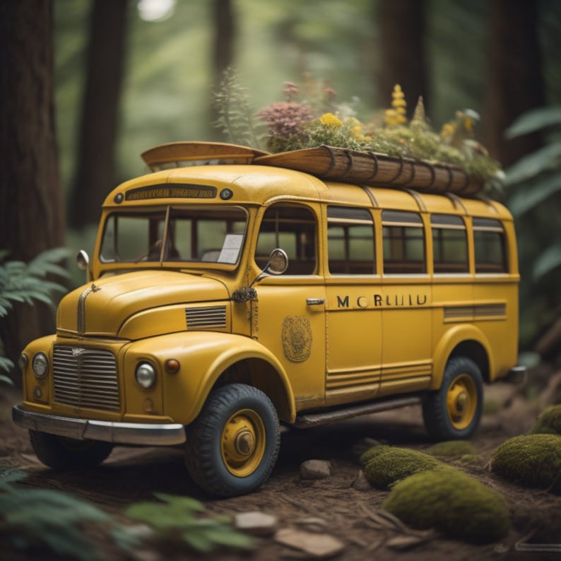 Vintage Bus Wall Art, Fairy Garden Wall Art, Digital Print, Old School ...