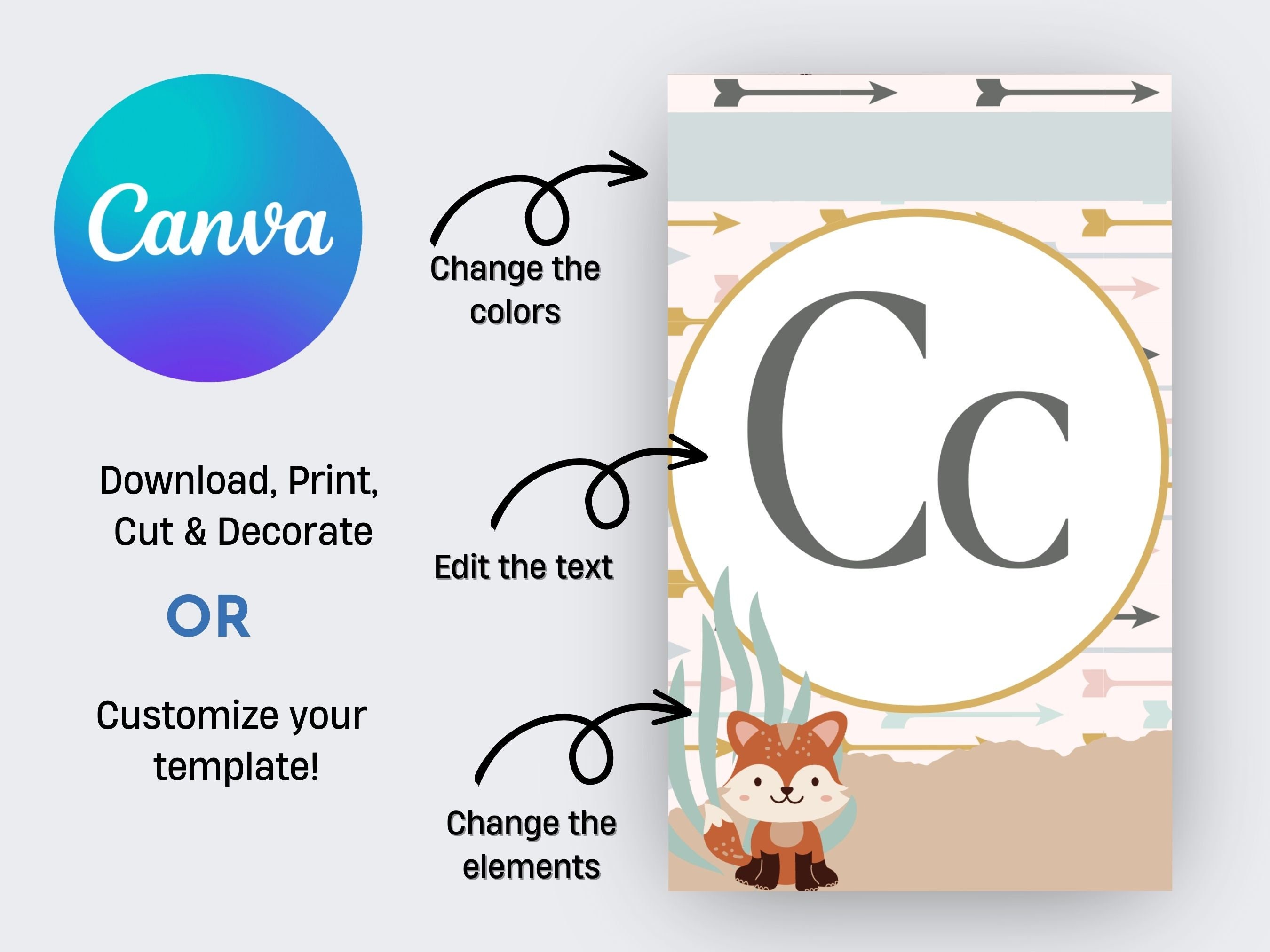 Boho Theme Classroom Alphabet Poster Editable Templates for Daycare and ...