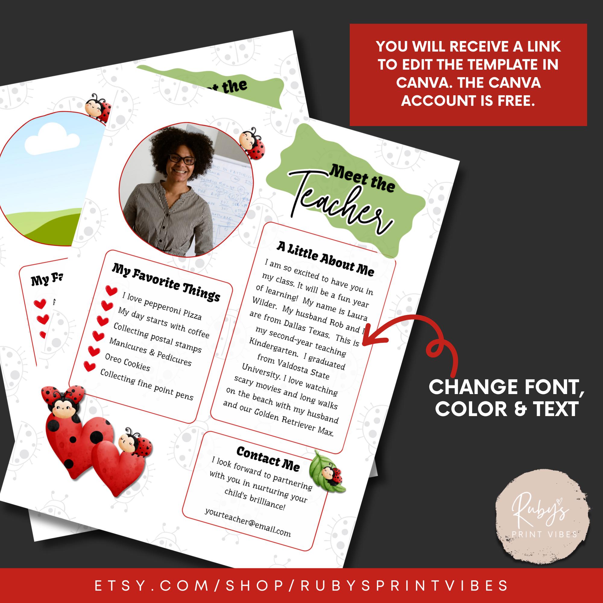 Meet the Teacher Template Editable in Canva Teacher Introduction Flyer ...