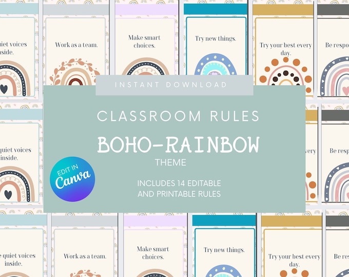 CLASSROOM DECOR Classroom Rules & Expectations BOHO Rainbow Theme ...
