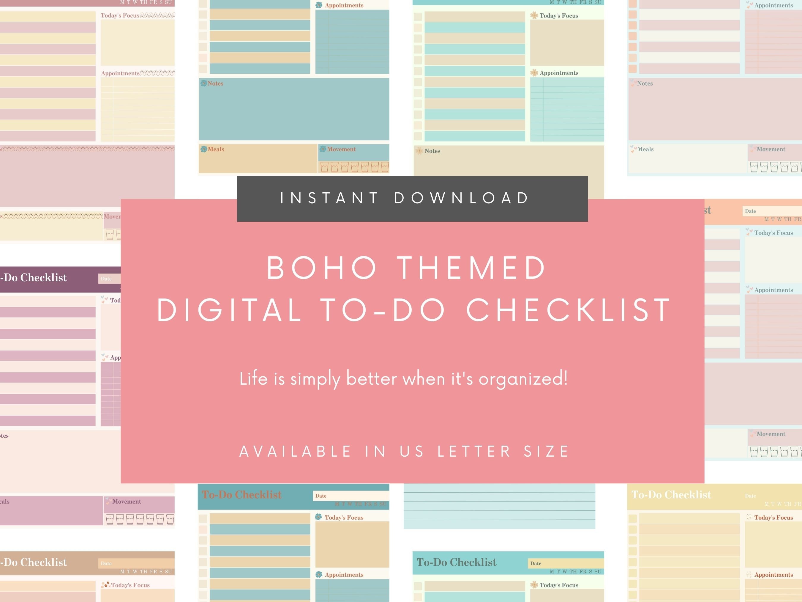 Boho Printable To-do Checklist Digital Daily Planner Bohemian Theme ...