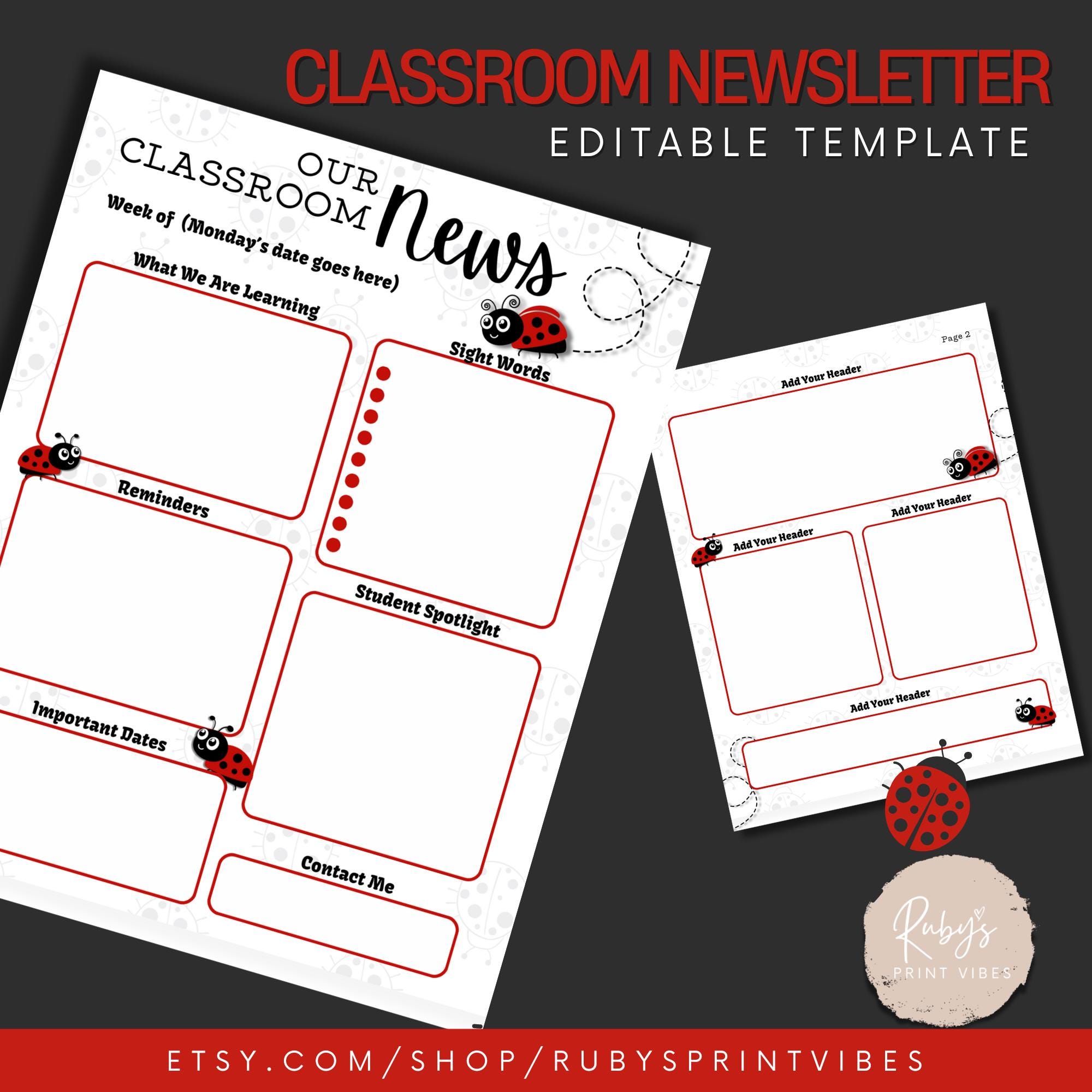 Editable Weekly Classroom Newsletter Template | 2-page Canva Template ...