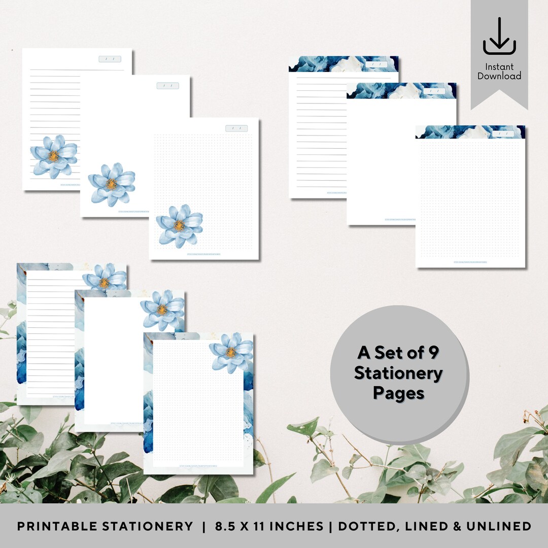 Shades of Blue Stationery Cute Stationery Set Printable Letter Writing ...