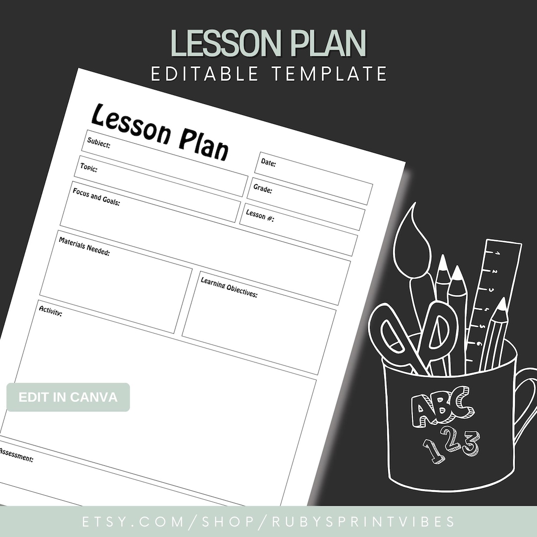 Daily Lesson Plan Template for Teacher Lesson Planning Pdf Instant ...