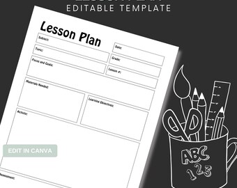 Daily Lesson Plan-black & White Standard - Etsy