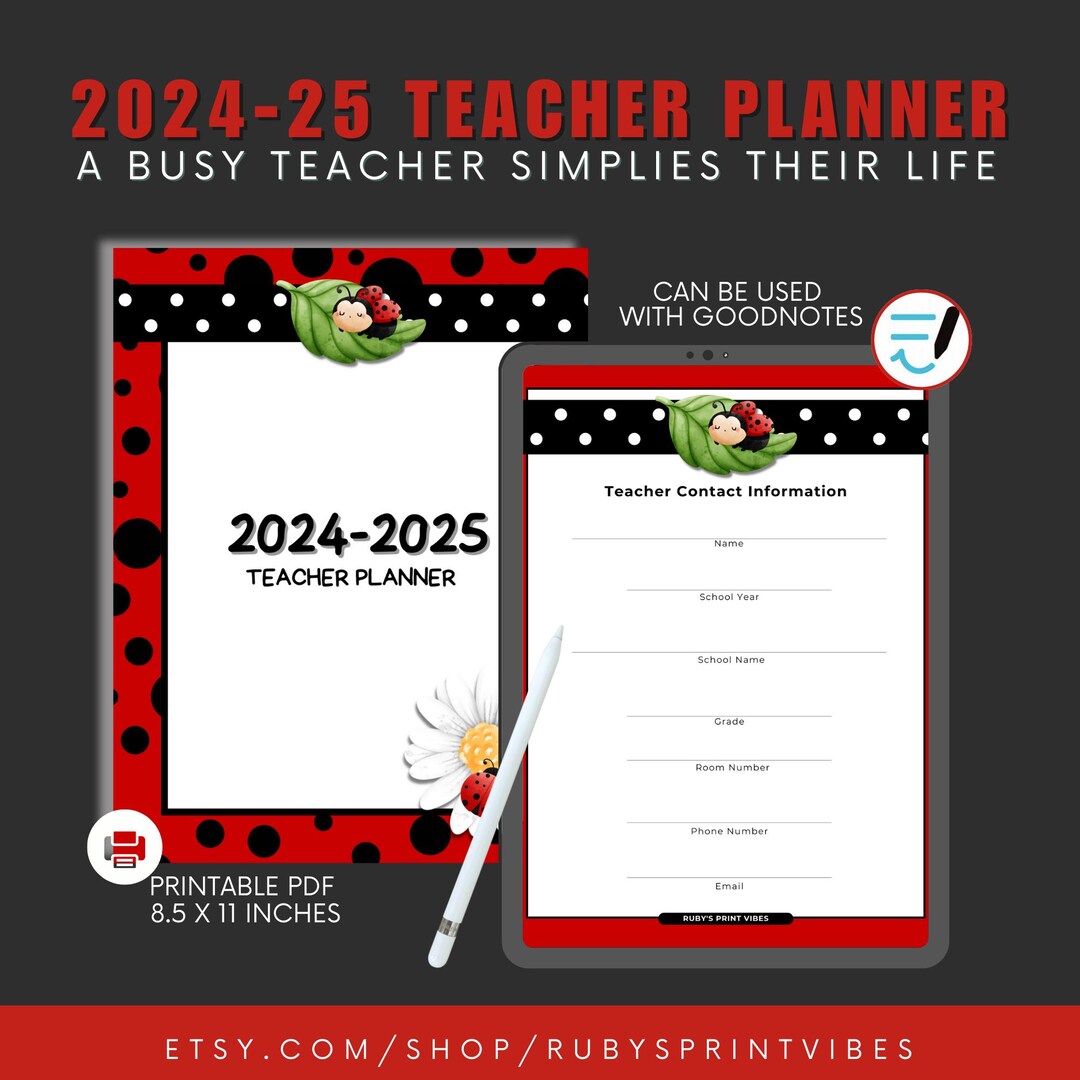 2024 - 2025 Printable Teacher Planner for Classroom Management Ladybug ...