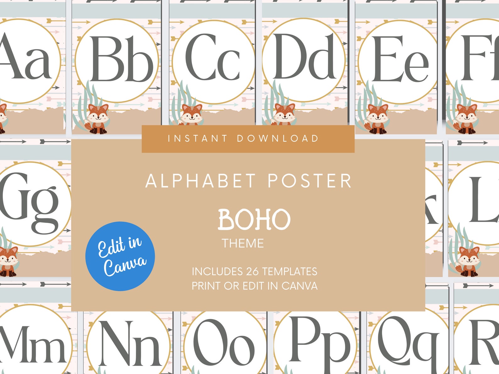 Boho Theme Classroom Alphabet Poster - Editable Templates for Daycare ...
