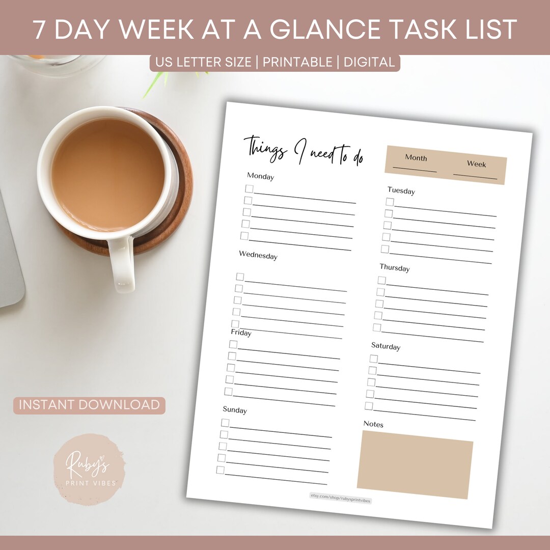 7-day Weekly Planner Printable - Office Desk Planner - Task to Do List ...