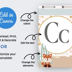 Boho Theme Classroom Alphabet Poster - Editable Templates for Daycare ...