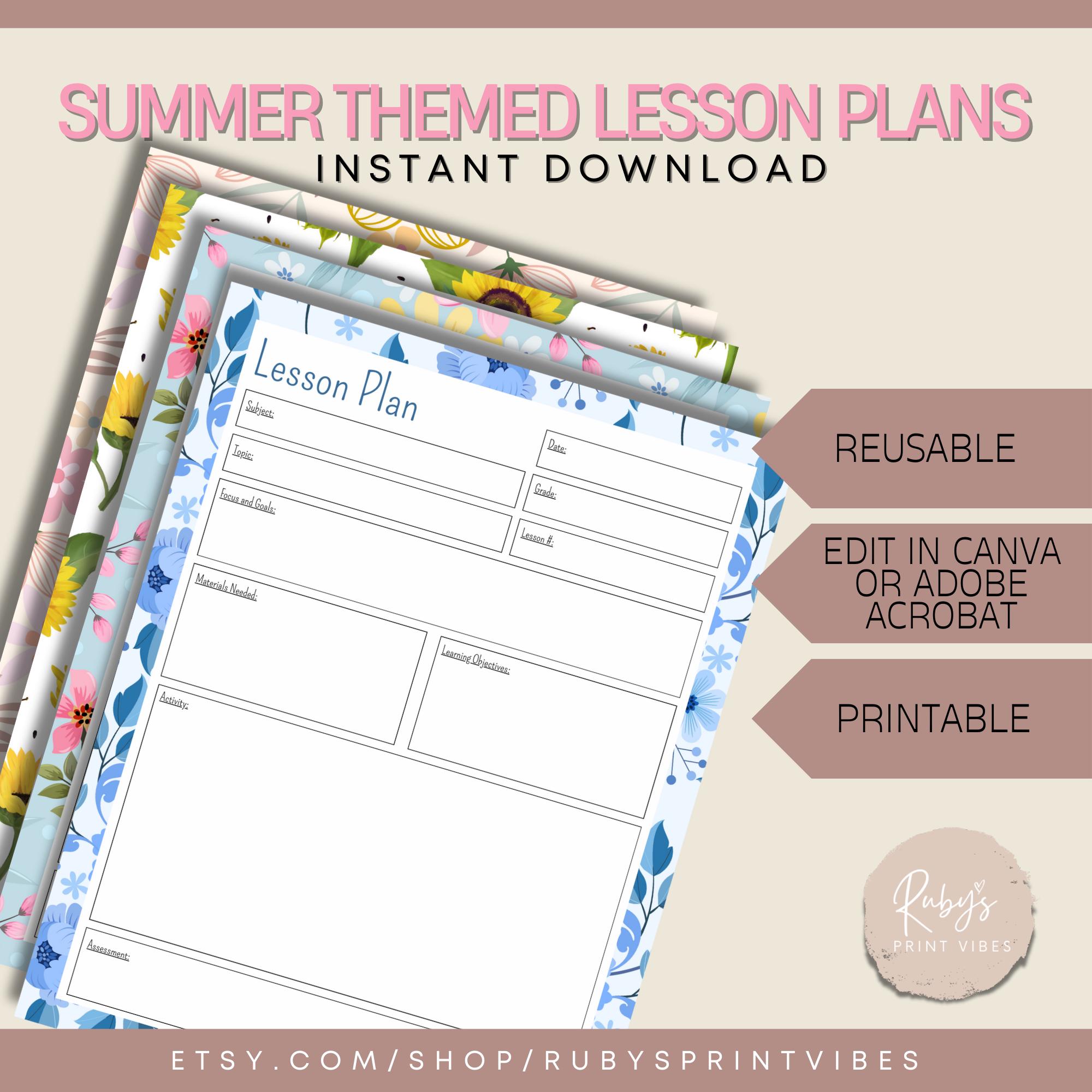 Summer Themed Daily Lesson Plan Template for Teacher Lesson Planning ...