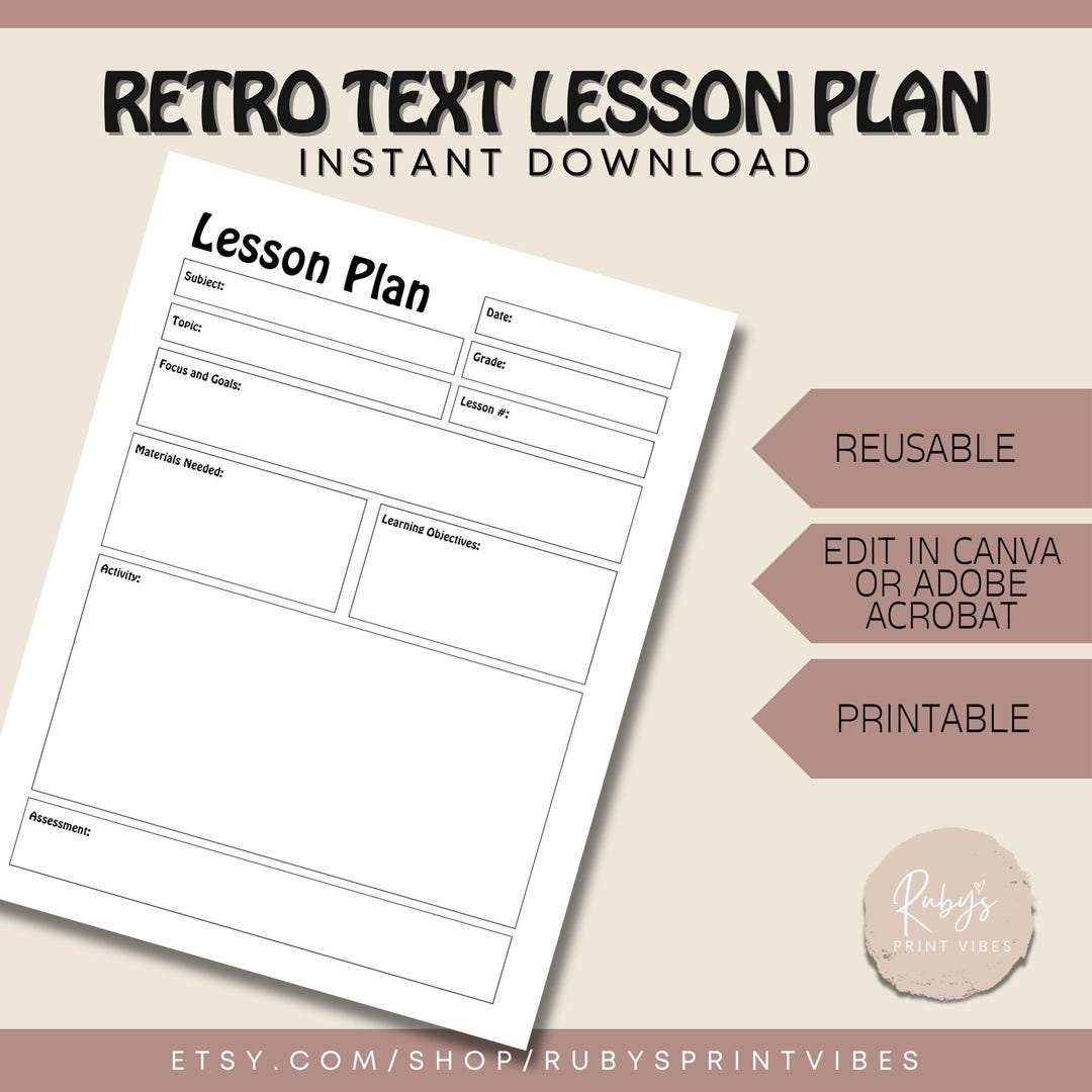 Daily Lesson Plan Template for Teacher Lesson Planning Pdf Instant ...