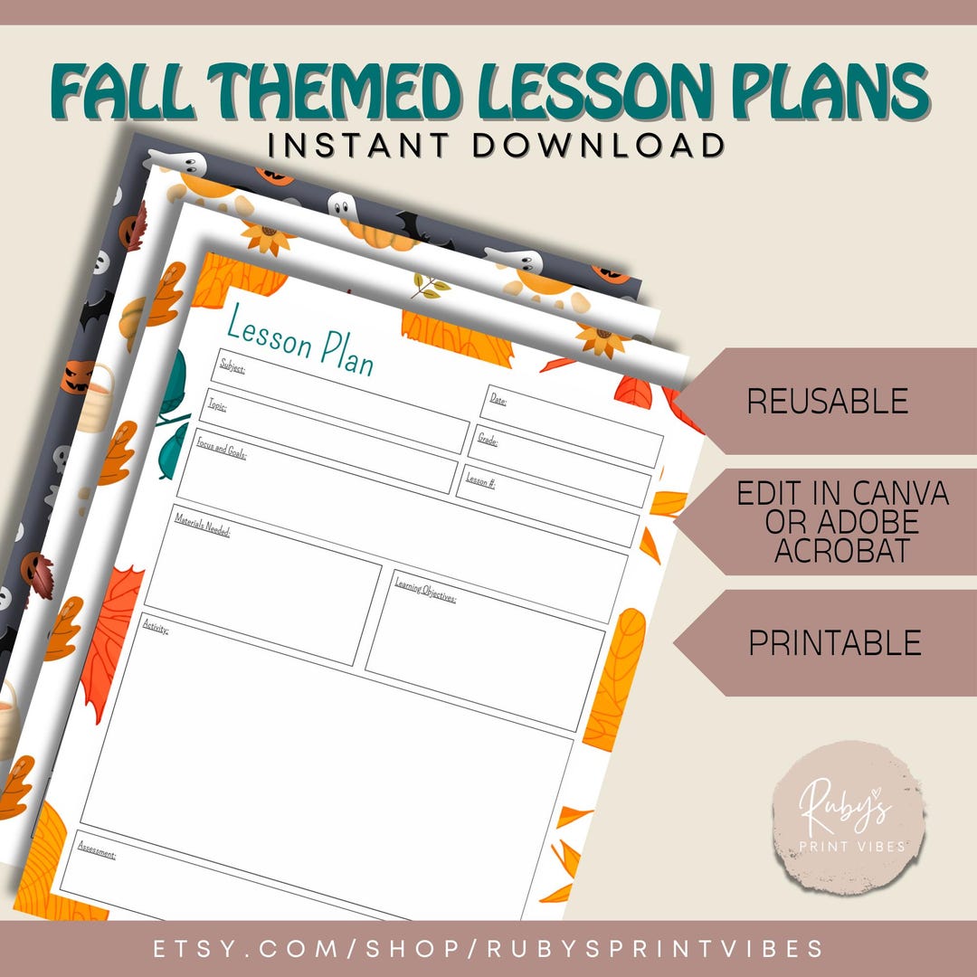 Fall Themed Lesson Plan Template, Printable Teacher Planner (PDF) - Etsy