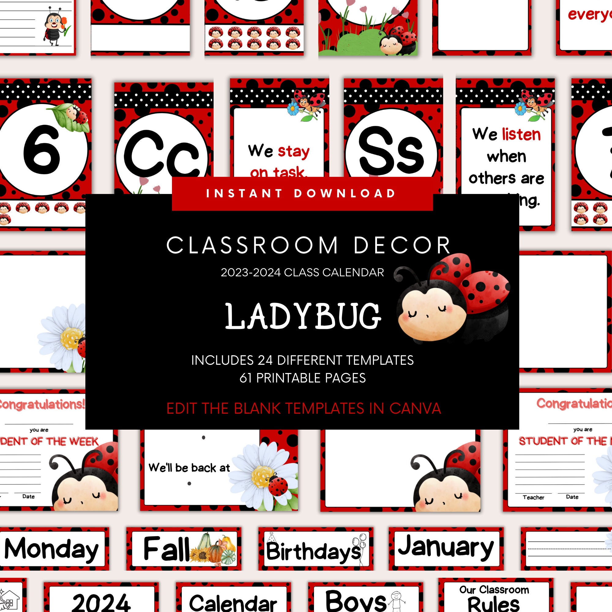 Classroom Decor Bundle: Ladybug Theme Decorations Classroom Labels and ...