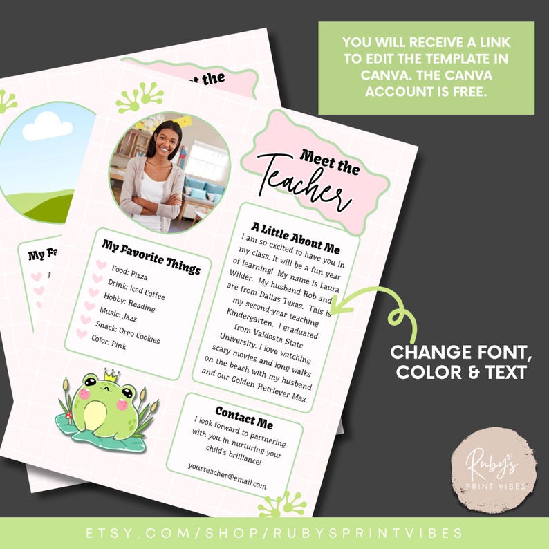 Frog Theme Meet the Teacher Template, Editable Teacher Introduction ...