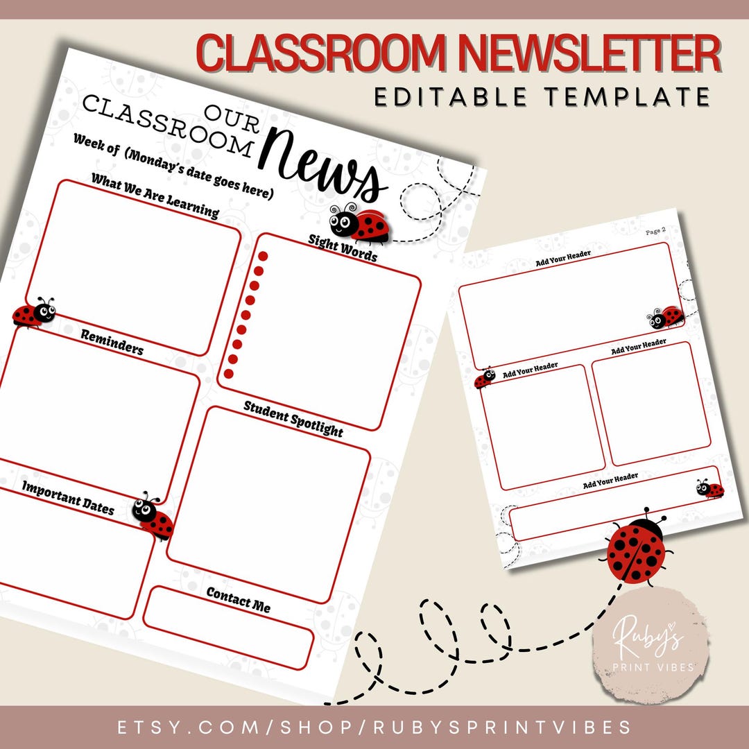 Editable Weekly Classroom Newsletter Template 2-page Canva Template for ...
