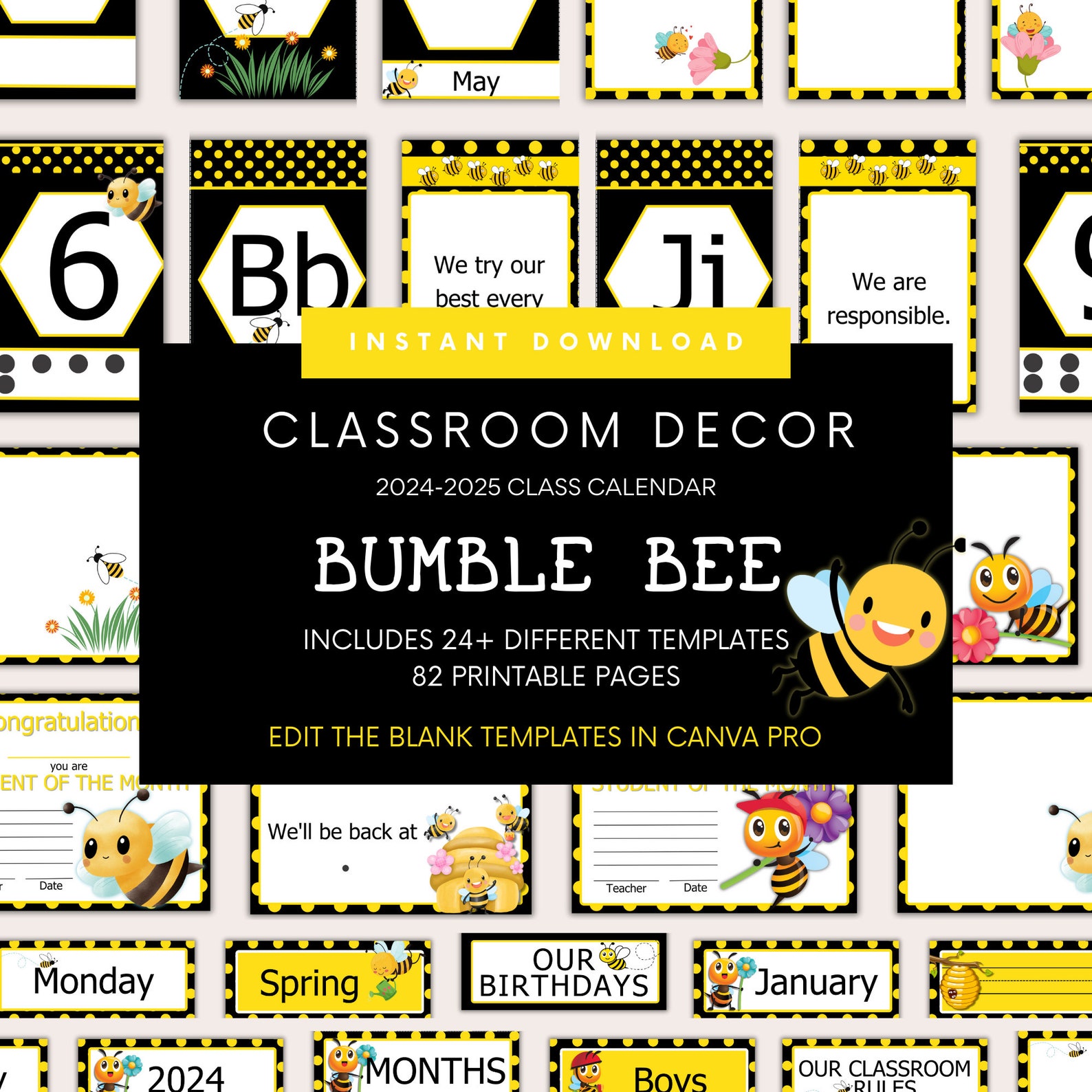 Bumble Bee Classroom Décor Bundle for Preschool Bulletin Board Bumble ...